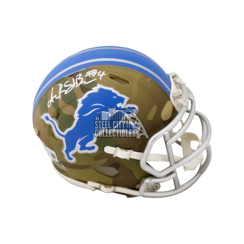Amon-Ra St Brown Autographed Detroit Lions Camo Mini Football Helmet ...