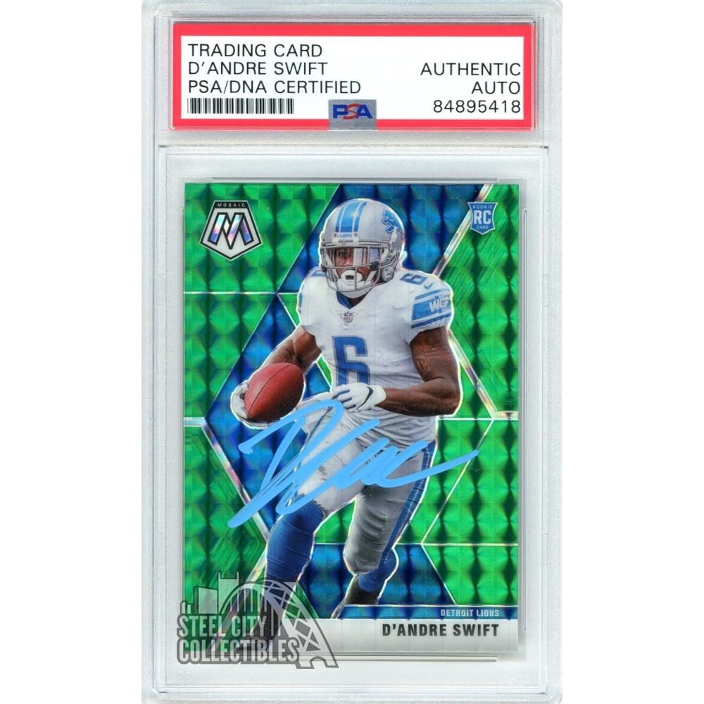 D'Andre Swift 2020 Panini Mosaic Green Autograph Rookie Card #215 PSA ...
