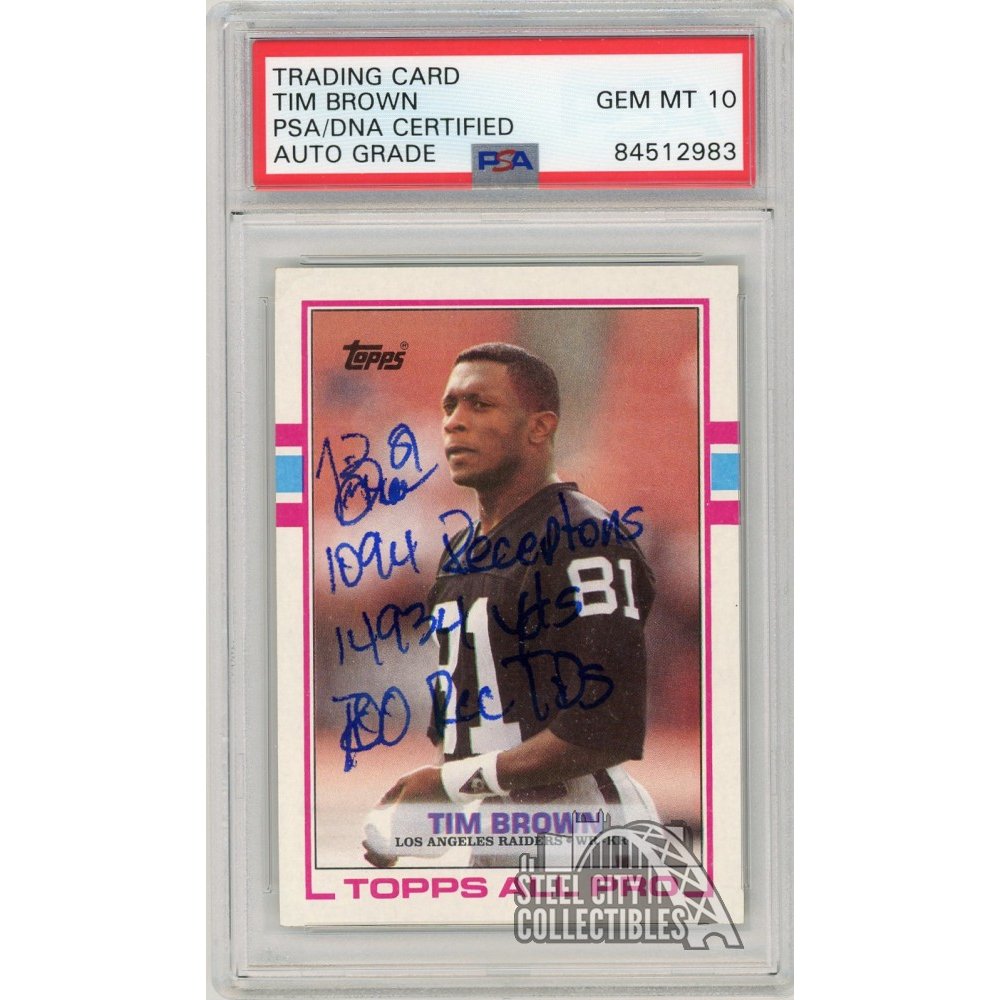 Tim Brown 1989 Topps Triple Inscription Stats Autographed Card #265 ...