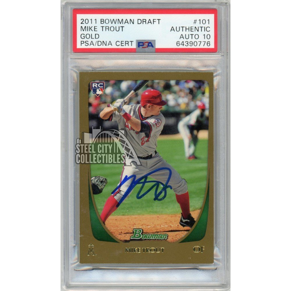 Mike Trout 2011 Bowman Draft Gold Autograph Rookie Card RC #101 - PSA ...