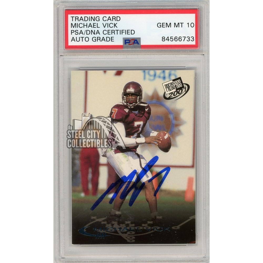 Michael Vick 2001 Press Pass Blue Autograph Rookie Card #1 PSA/DNA 10 ...
