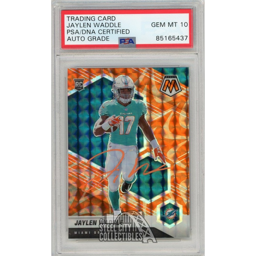 Jaylen Waddle 2021 Panini Mosaic Orange Autograph Rookie Card #308 PSA ...