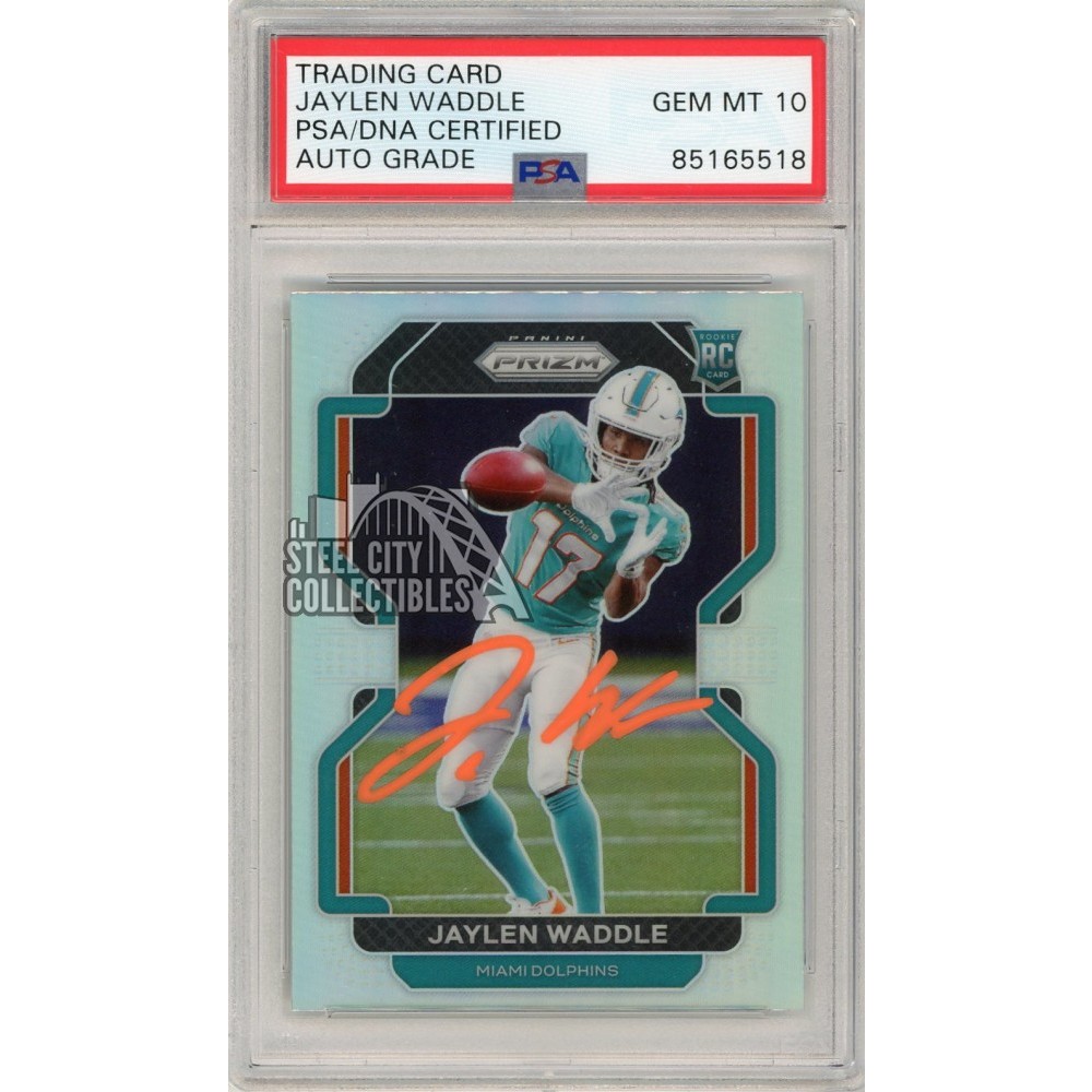 Jaylen Waddle 2021 Panini Prizm Silver Autograph Rookie Card #V-338 PSA ...