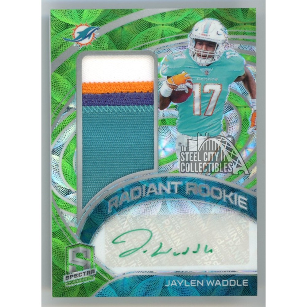 Jaylen Waddle 2021 Panini Spectra Green Patch Autograph Rookie Card 16/ ...