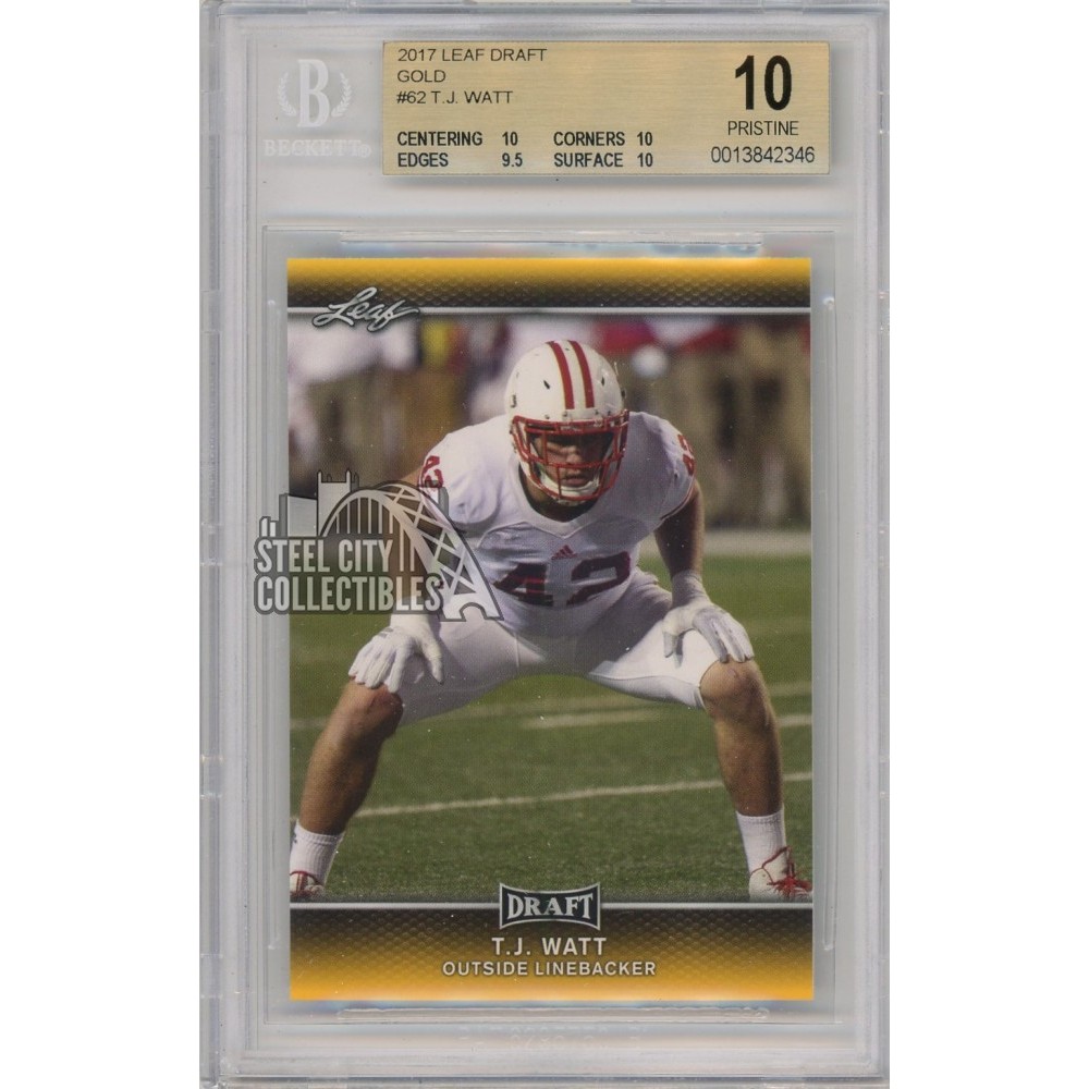 TJ Watt 2017 Leaf Draft Gold #62 Rookie Card - BGS 10 Pristine | Steel ...