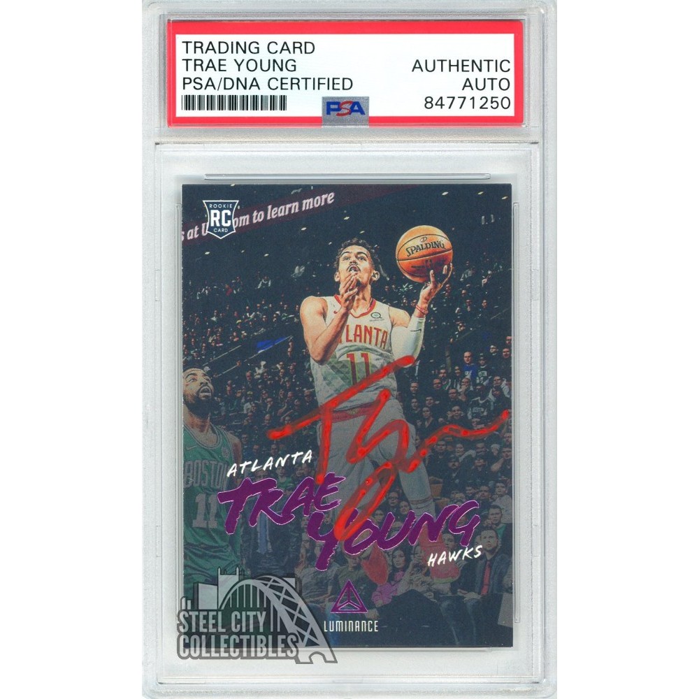 Trae Young 2018-19 Panini Luminance Pink Autograph Rookie Card #139 PSA ...