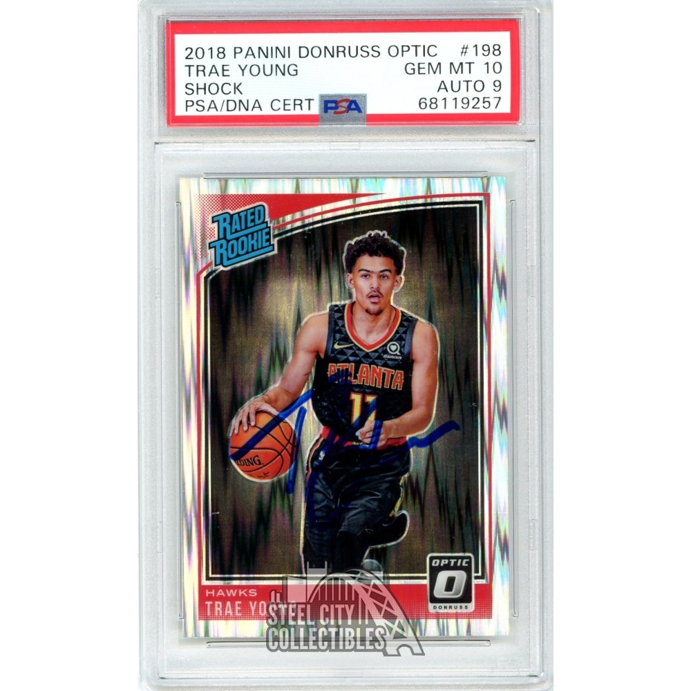 Trae Young 2018-19 Donruss Optic Shock Autograph Rookie Card #198 PSA ...