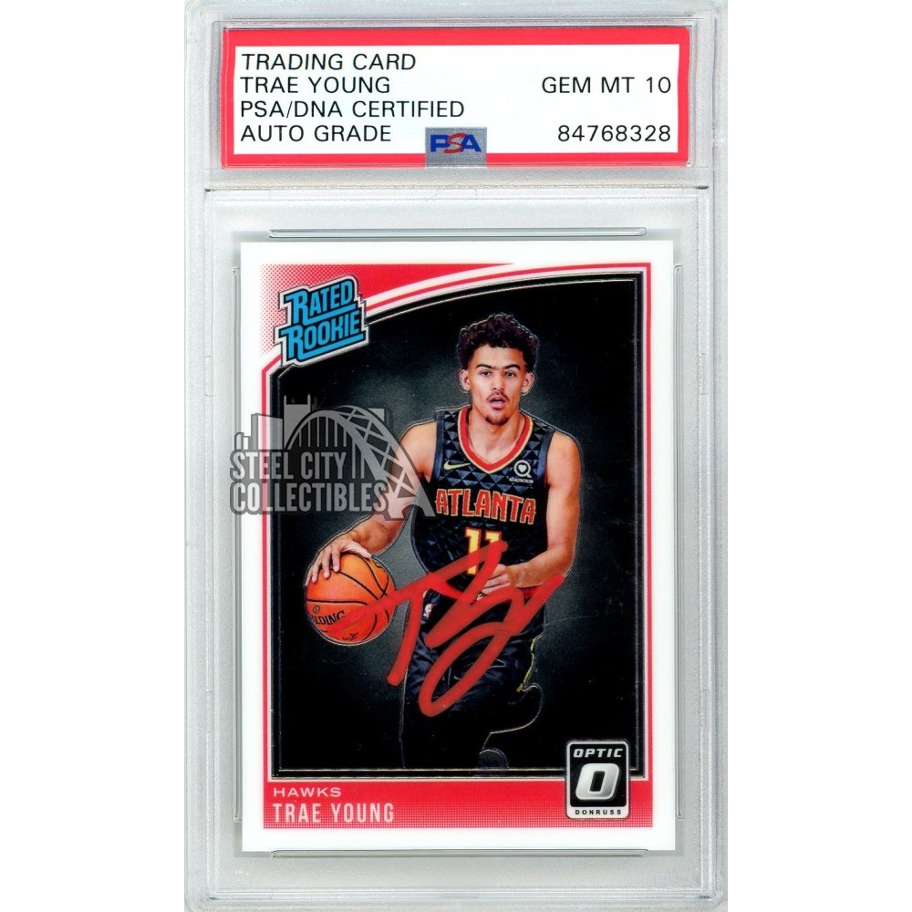 Trae Young 2018-19 Panini Donruss Optic Autograph Rookie Card #198 PSA ...