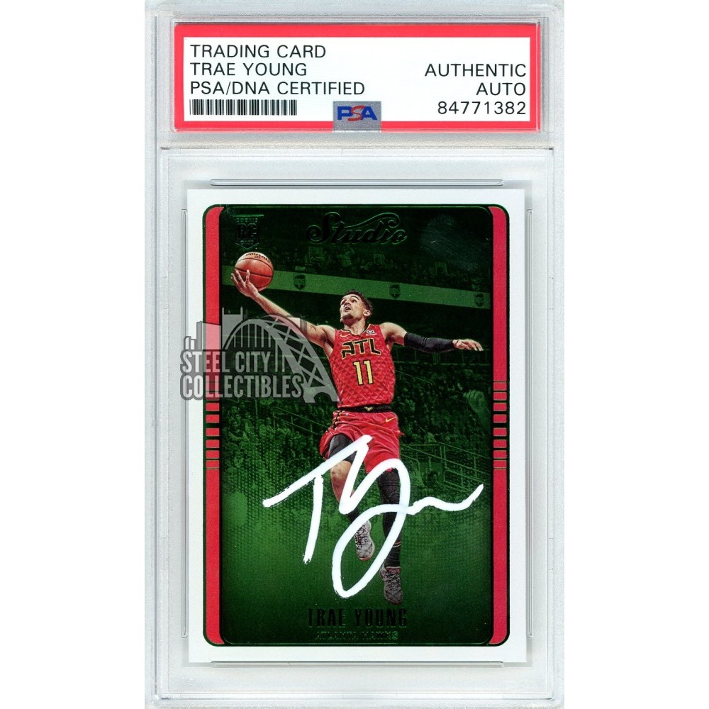Trae Young 2018-19 Panini Studio Green Autograph Rookie Card #298 PSA ...