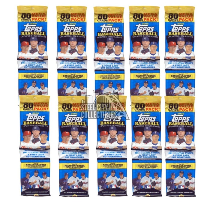 2008 Topps Updates & Highlights Baseball Mega Rack Pack 10-Pack Lot ...