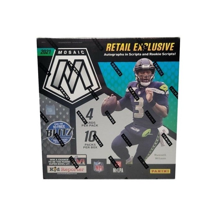 2021 Panini Mosaic Football 10-Pack Mega Box (Reactive Blue Parallels ...