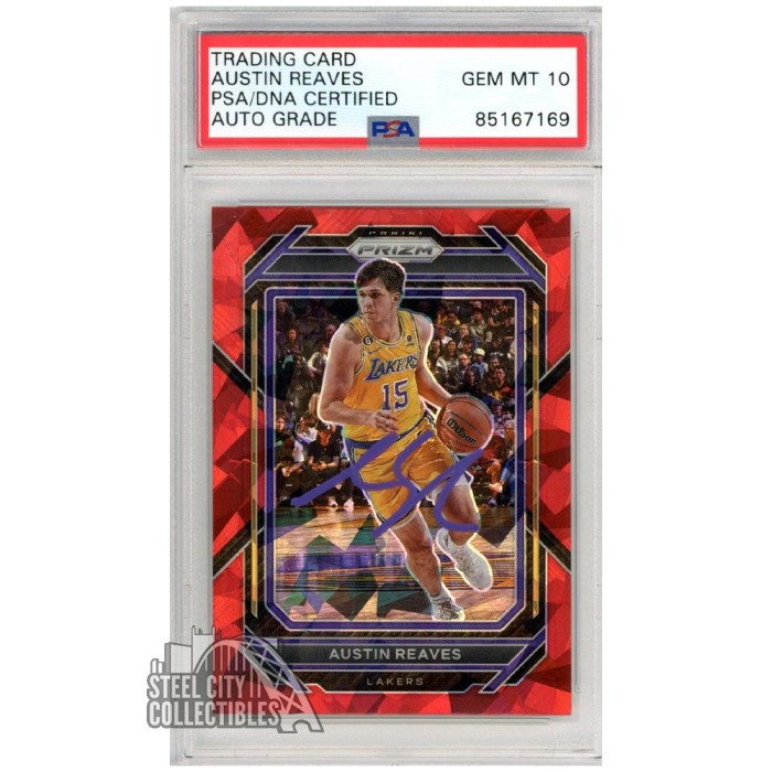 Austin Reaves 2022-23 Panini Prizm Red Ice Autograph Card #123 PSA/DNA ...