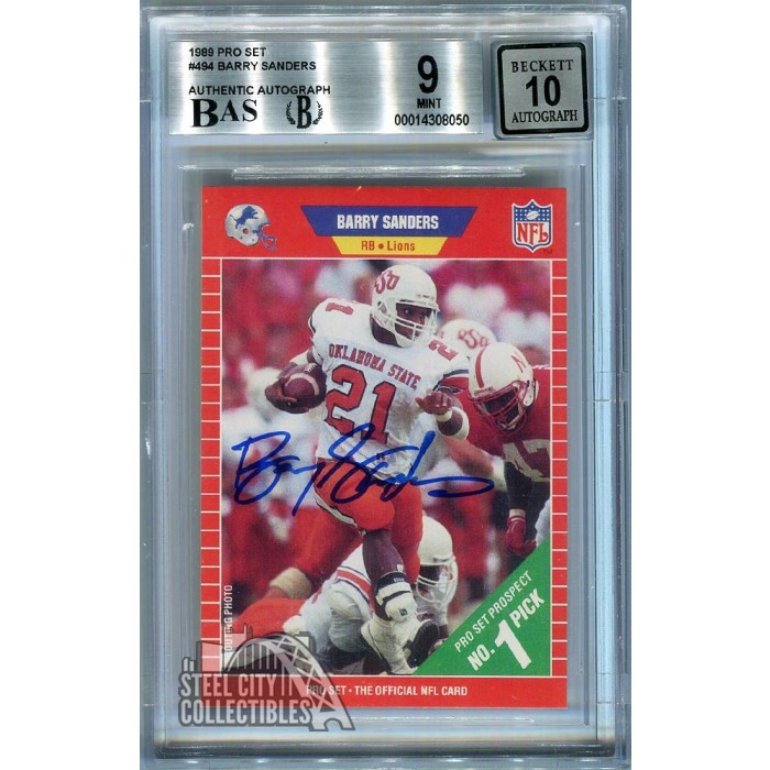 Barry Sanders 1989 Pro Set Autograph Rookie Card #494 BGS 9 BAS 10 ...