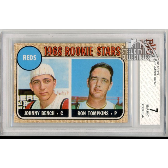 Johnny Bench & Ron Tompkins 1968 Topps Rookie Stars Card #247 BVG 7 NM ...