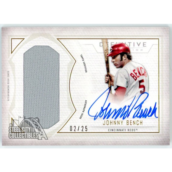 Johnny Bench 2019 Topps Definitive Jersey Autograph Card #DARC-JB 2/25 ...