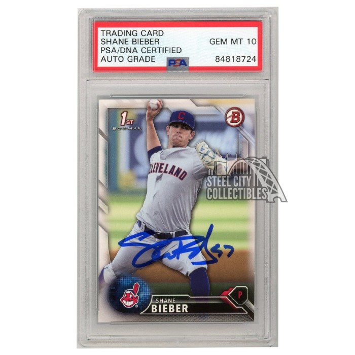 Shane Bieber 2016 Bowman Draft 1st Bowman Autograph RC Card #BD-68 PSA ...