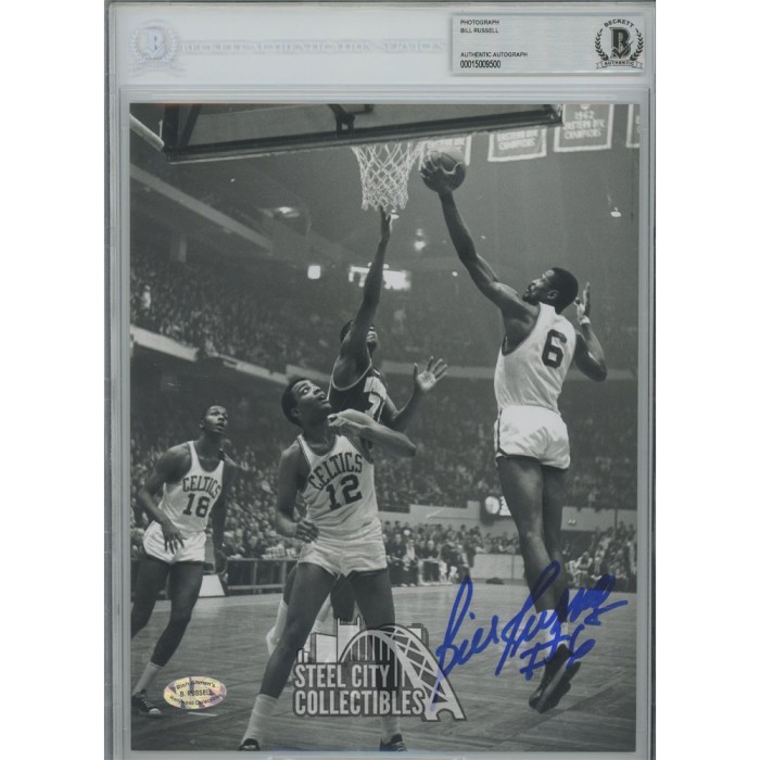 Bill Russell Autographed 8x10 Photo Boston Layup Shot W/ #6 Inscription ...