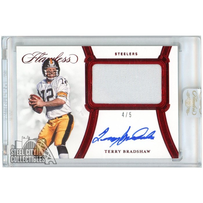 Terry Bradshaw 2020 Panini Flawless Ruby Patch Autograph Card #PA-TBA 4 ...