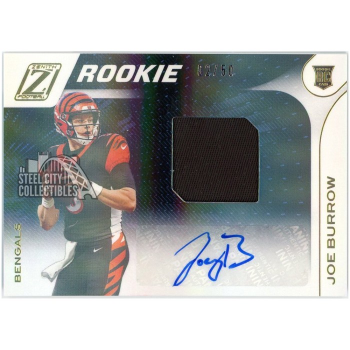 Joe Burrow 2020 Panini Zenith Gold Rookie Patch Autograph Card #81 2/50 ...