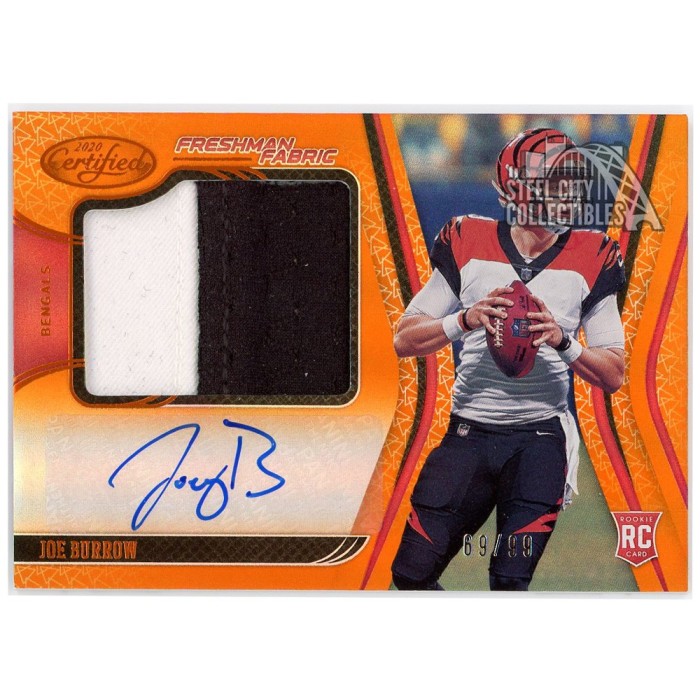 Joe Burrow 2020 Panini Certified Orange Freshman Fabric Rookie Patch ...