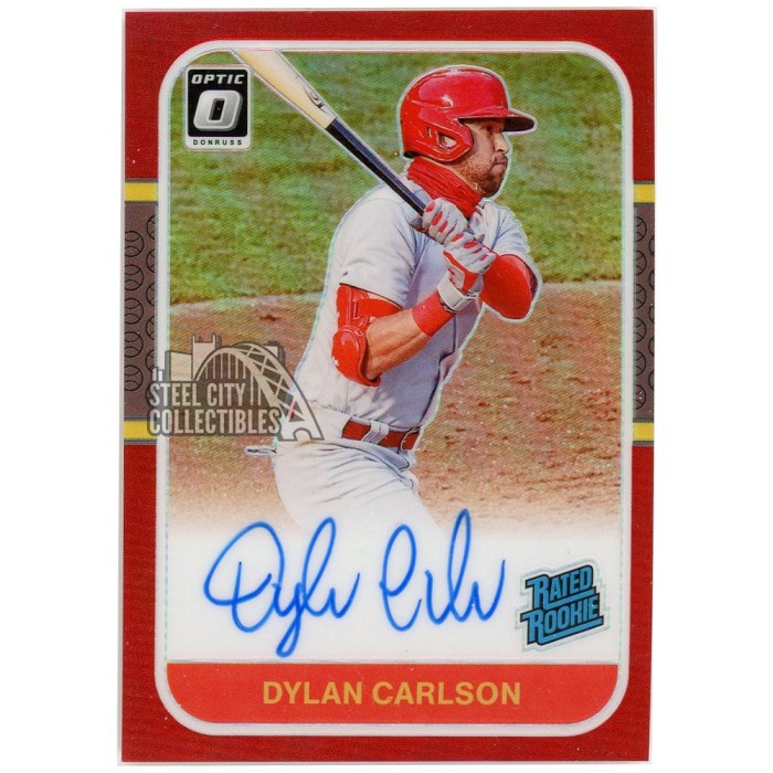 Dylan Carlson 2021 Panini Donruss Optic 1987 Rated Rookie Red Autograph Card #87RR-DC 9/15 ...