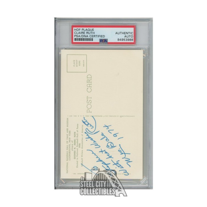 Claire Ruth Autographed Babe Ruth HOF Plaque Postcard - PSA/DNA | Steel ...