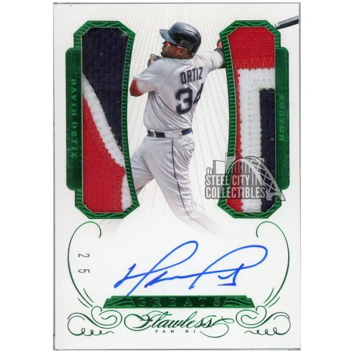 David Ortiz 2016 Panini Flawless Greats Emerald Autograph Dual Patch ...