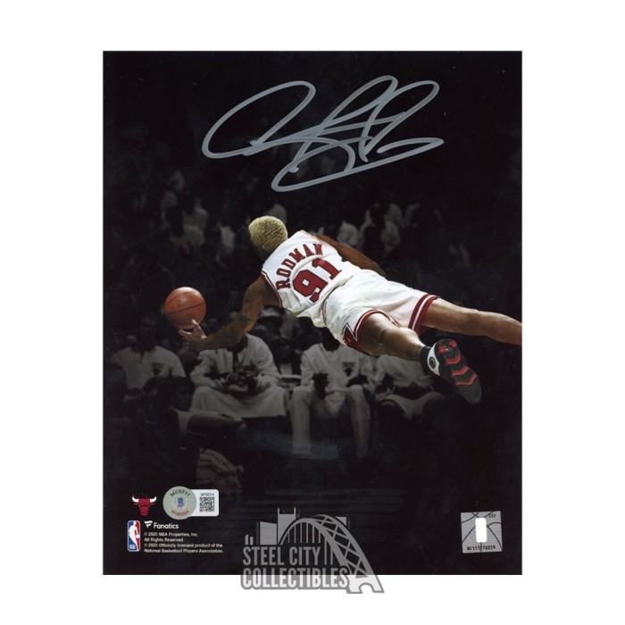 Dennis Rodman Autographed Chicago 8x10 Basketball Photo - BAS (Diving ...