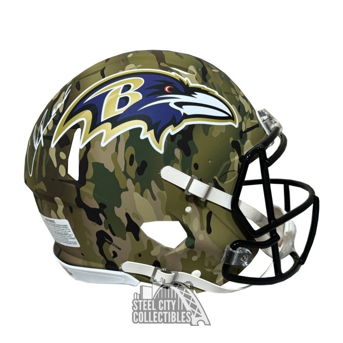 Ed Reed Autographed Baltimore Ravens Camo Authentic Full-Size Football ...