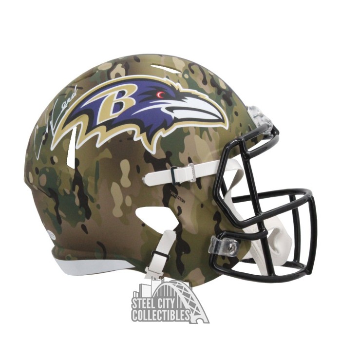 Ed Reed Autographed Baltimore Camo Replica Full Size Football Helmet ...