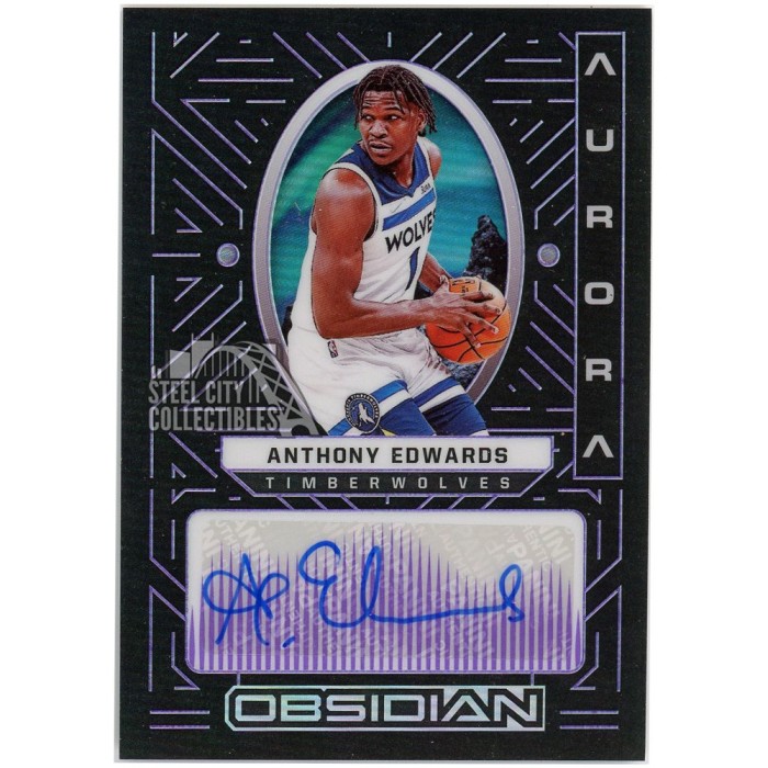 Anthony Edwards 2021-22 Panini Obsidian Aurora Purple Autograph Card # ...