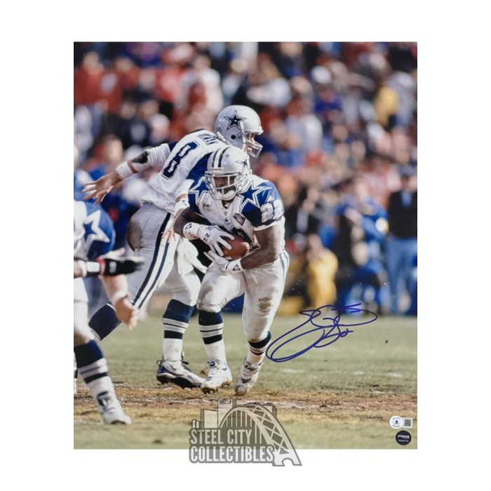 Emmitt Smith Autographed Dallas 16x20 Football Photo - BAS (Handoff ...