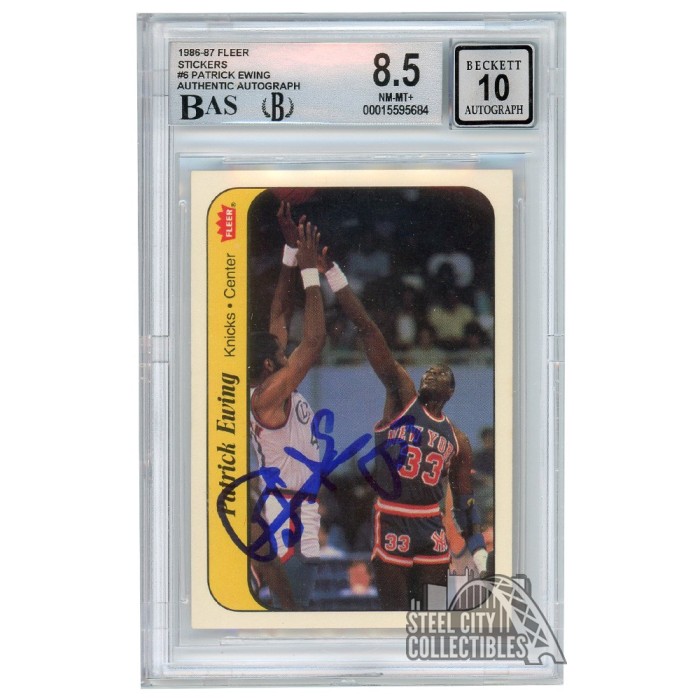 Patrick Ewing 1986-87 Fleer Stickers Autograph Rookie Card #6 BGS 8.5 ...