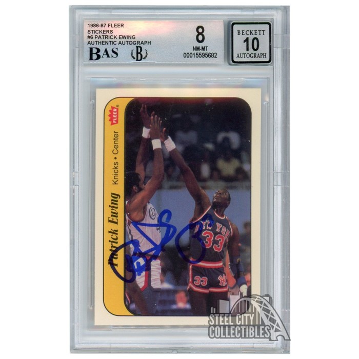 Patrick Ewing 1986-87 Fleer Stickers Autograph Rookie Card #6 BGS 8 BAS ...