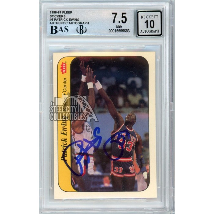 Patrick Ewing 1986-87 Fleer Stickers Autograph Rookie Card #6 BGS 7.5 ...