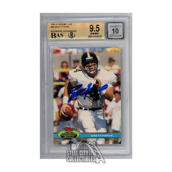 Brett Favre 1991 Topps Stadium Club Autograph Rookie Card #94 BGS 9.5 ...