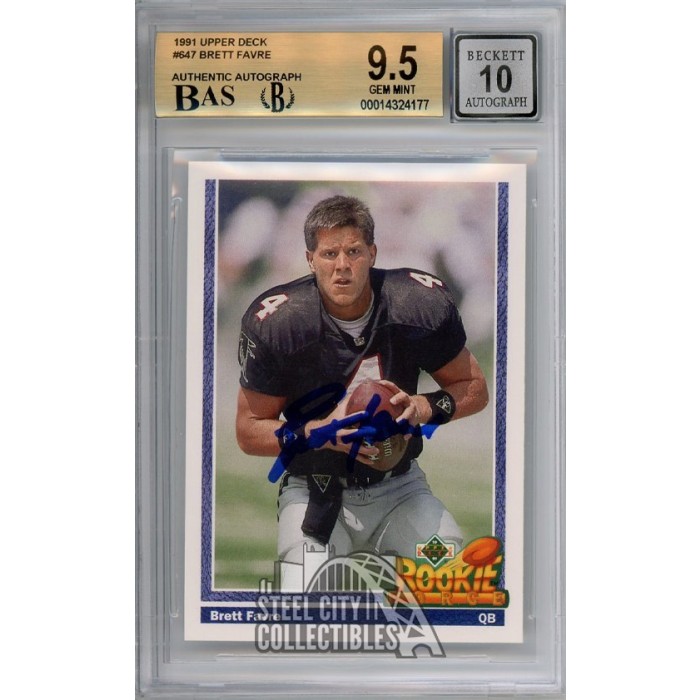 Brett Favre 1991 Upper Deck Rookie Force Autograph Card #647 BGS 9.5 ...