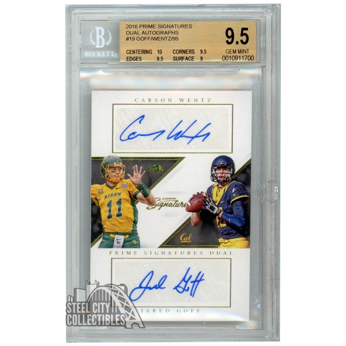 Jared Goff Carson Wentz 2016 Panini Prime Signatures Dual Rookie ...