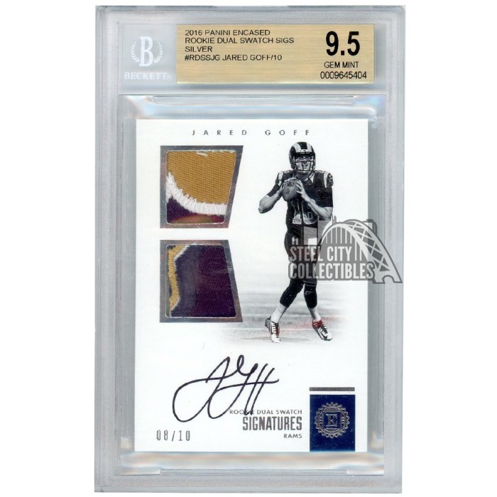 Jared Goff 2016 Panini Encased Silver Rookie Dual Patch Autograph Card ...