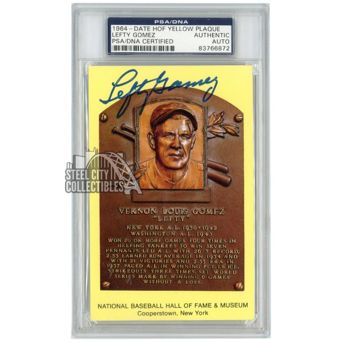 Lefty Gomez Autographed HOF Plaque Postcard PSA/DNA | Steel City ...
