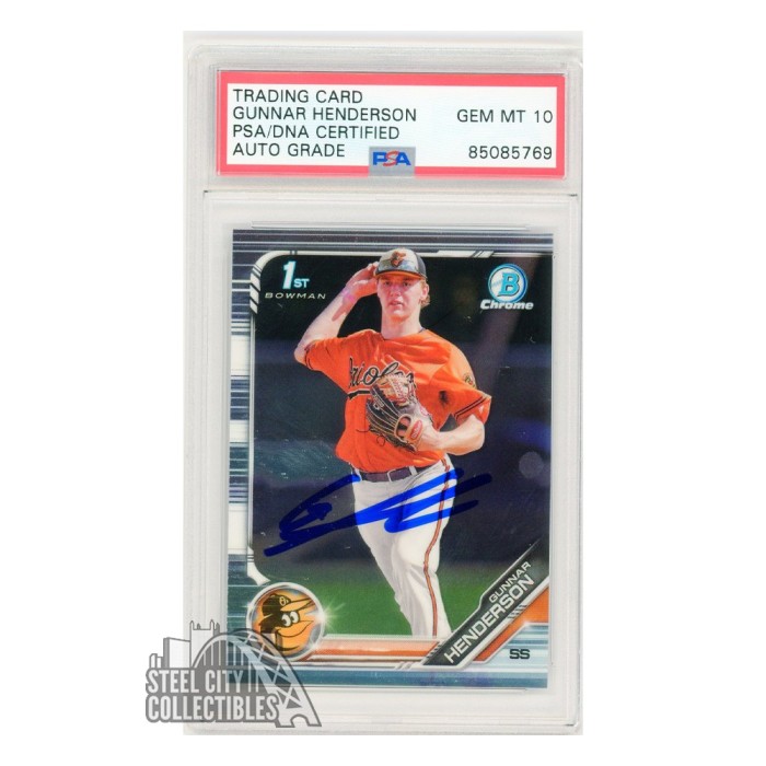 Gunnar Henderson 2019 1st Bowman Chrome Autograph Card #BDC-22 PSA/DNA 10 | Steel City Collectibles
