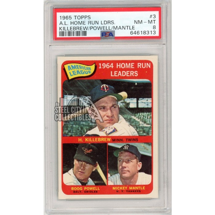 AL Home Run Leaders Killebrew Powell Mantle 1965 Topps Baseball Card #3 ...