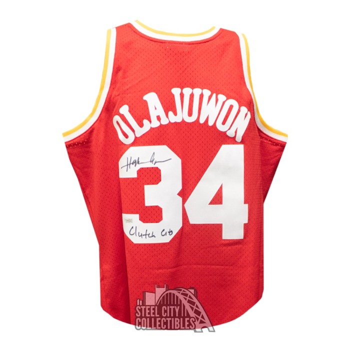 Hakeem Olajuwon Autographed Houston Rockets Mitchell & Ness Basketball ...