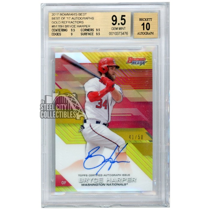 Bryce Harper 2017 Bowman's Best Gold Refractor Autograph Card #B17-BH ...