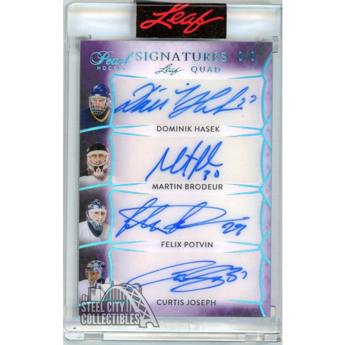 Hasek Brodeur Potvin Joseph 2020-21 Leaf Pearl Quad Autograph Card #S4 ...