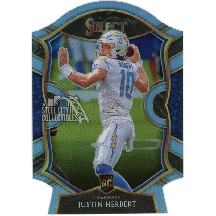 Justin Herbert 2020 Panini Select Concourse Light Blue Die-Cut Rookie ...