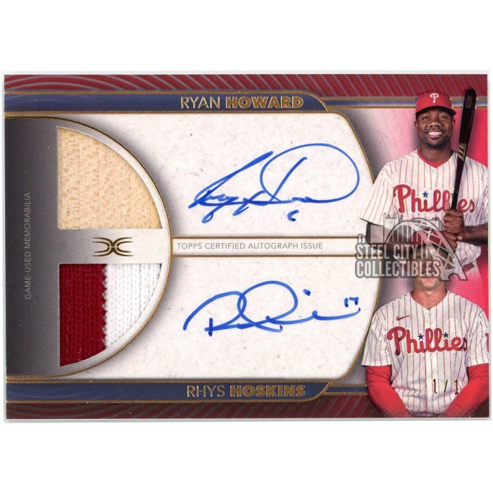 Ryan Howard Rhys Hoskins 2021 Topps Definitive Red Game-Used Dual Relic ...