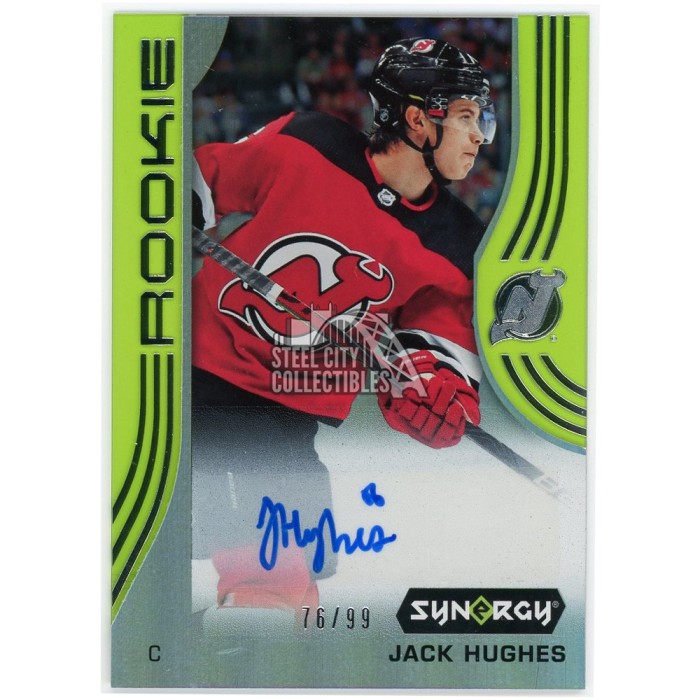 Jack Hughes 2019-20 Upper Deck Synergy Green Rookie Autograph Card #100 ...
