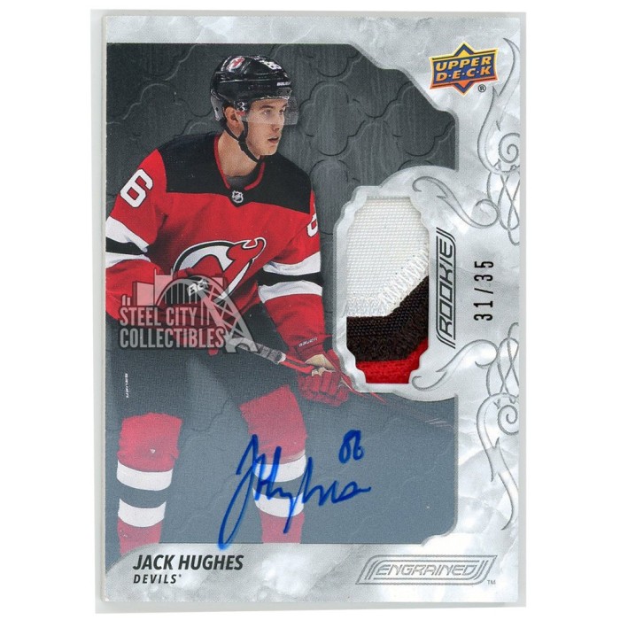 Jack Hughes 2019-20 Upper Deck Engrained Rookie Patch Autograph Card ...