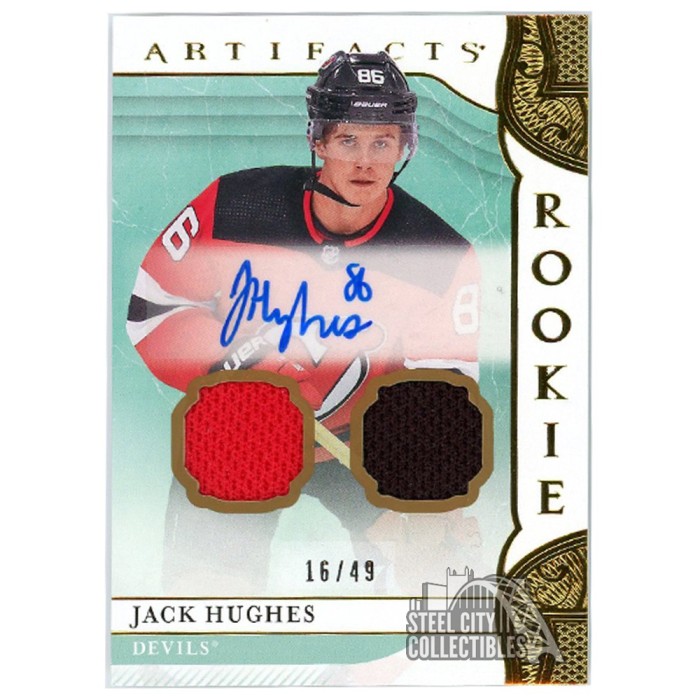 Jack Hughes 2019-20 Upper Deck Artifacts Dual Jersey Autograph Rookie ...